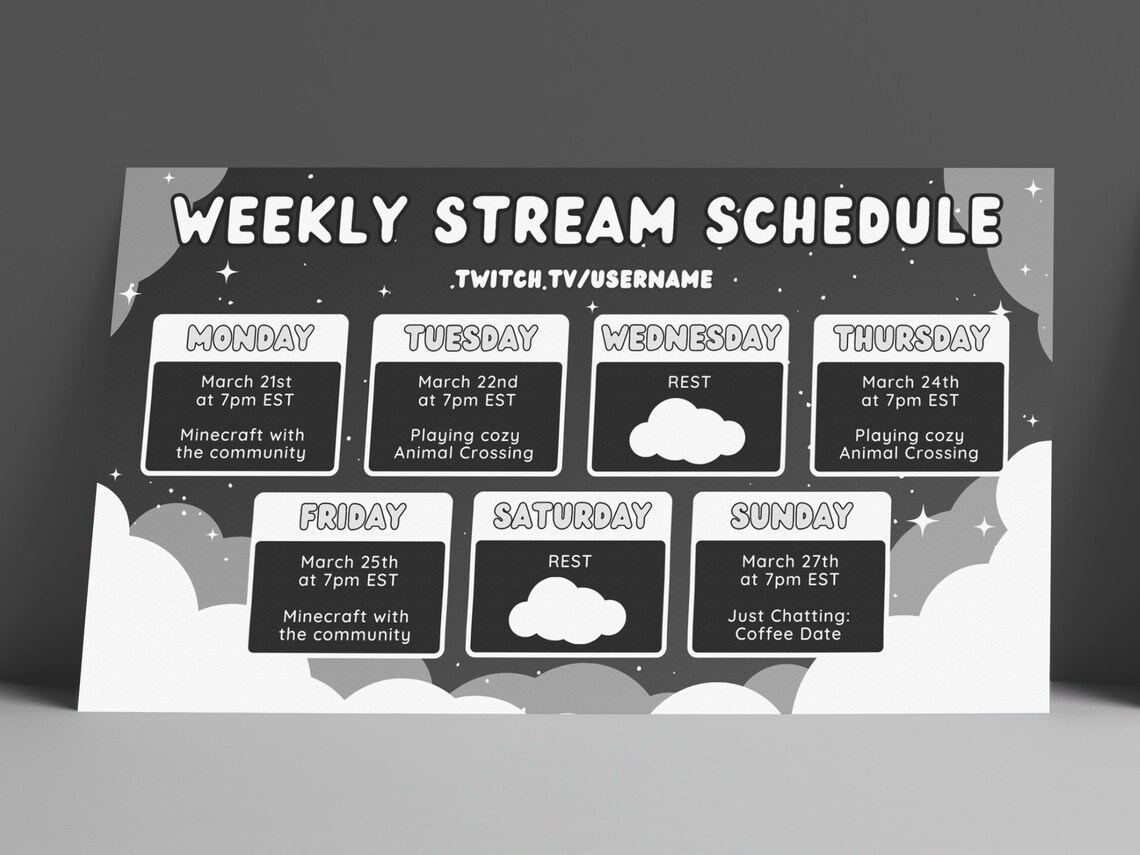 Night Sky Twitch Youtube Weekly Stream Schedule Social Media Editable ...