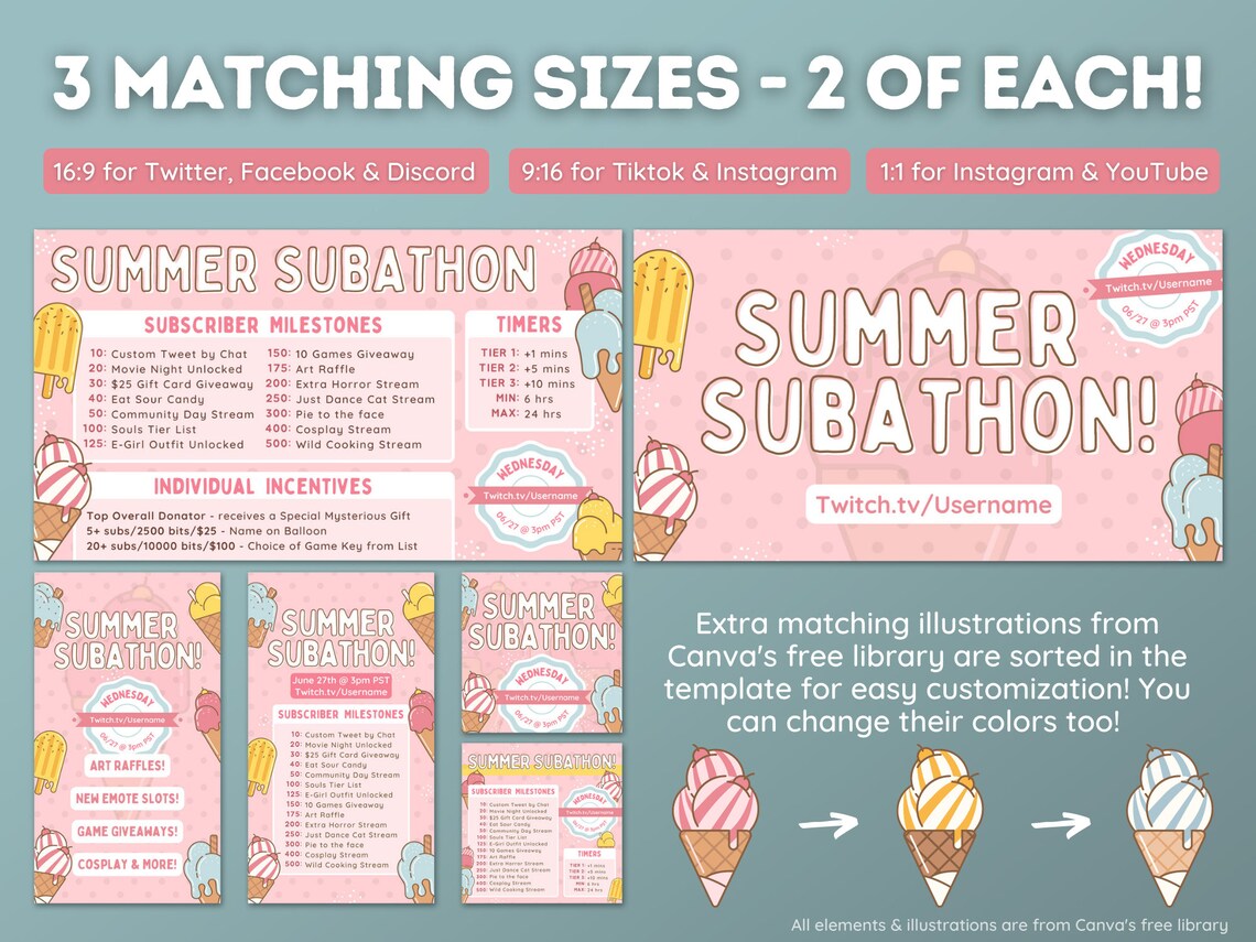 Ice Cream Subathon Twitch Subathon Social Media Package - Etsy