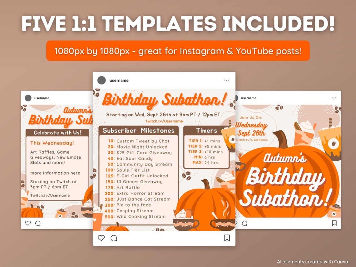 Pumpkin Spice Subathon Twitch Subathon Social Media Package - Etsy