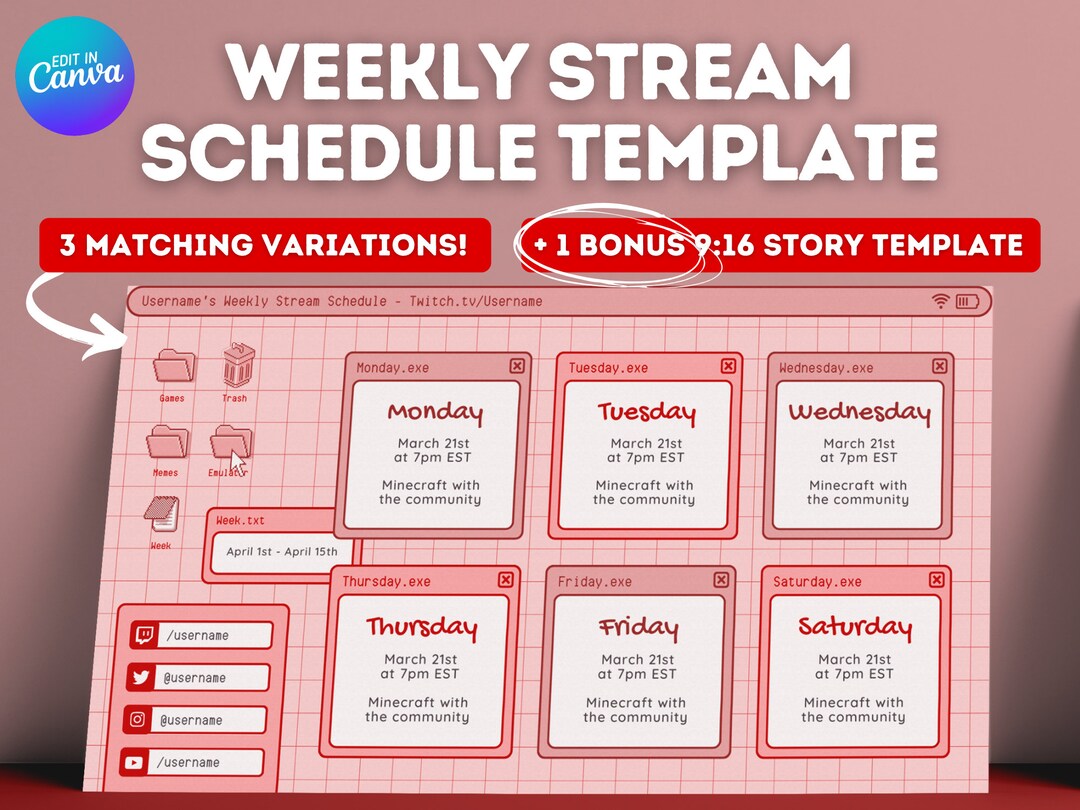 Twitch Schedule Red - Red Retro Lofi Twitch Youtube Weekly Stream ...