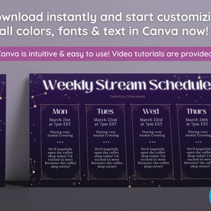 Dark Celestial Twitch Youtube Weekly Stream Schedule | Social Media | Editable Canva Template ...
