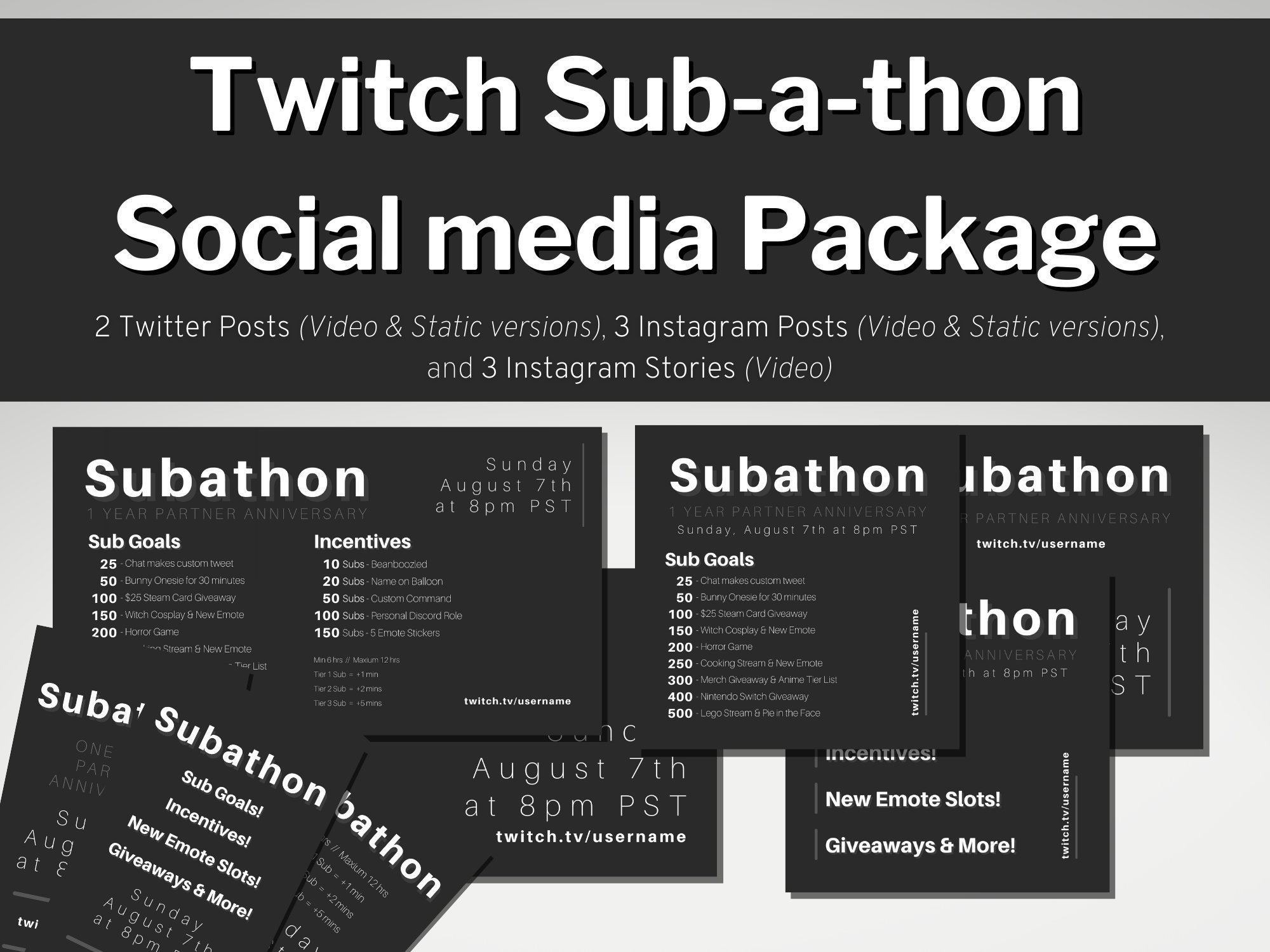 Twitch Subathon Social Media Package | Twitch Event Minimal Social ...