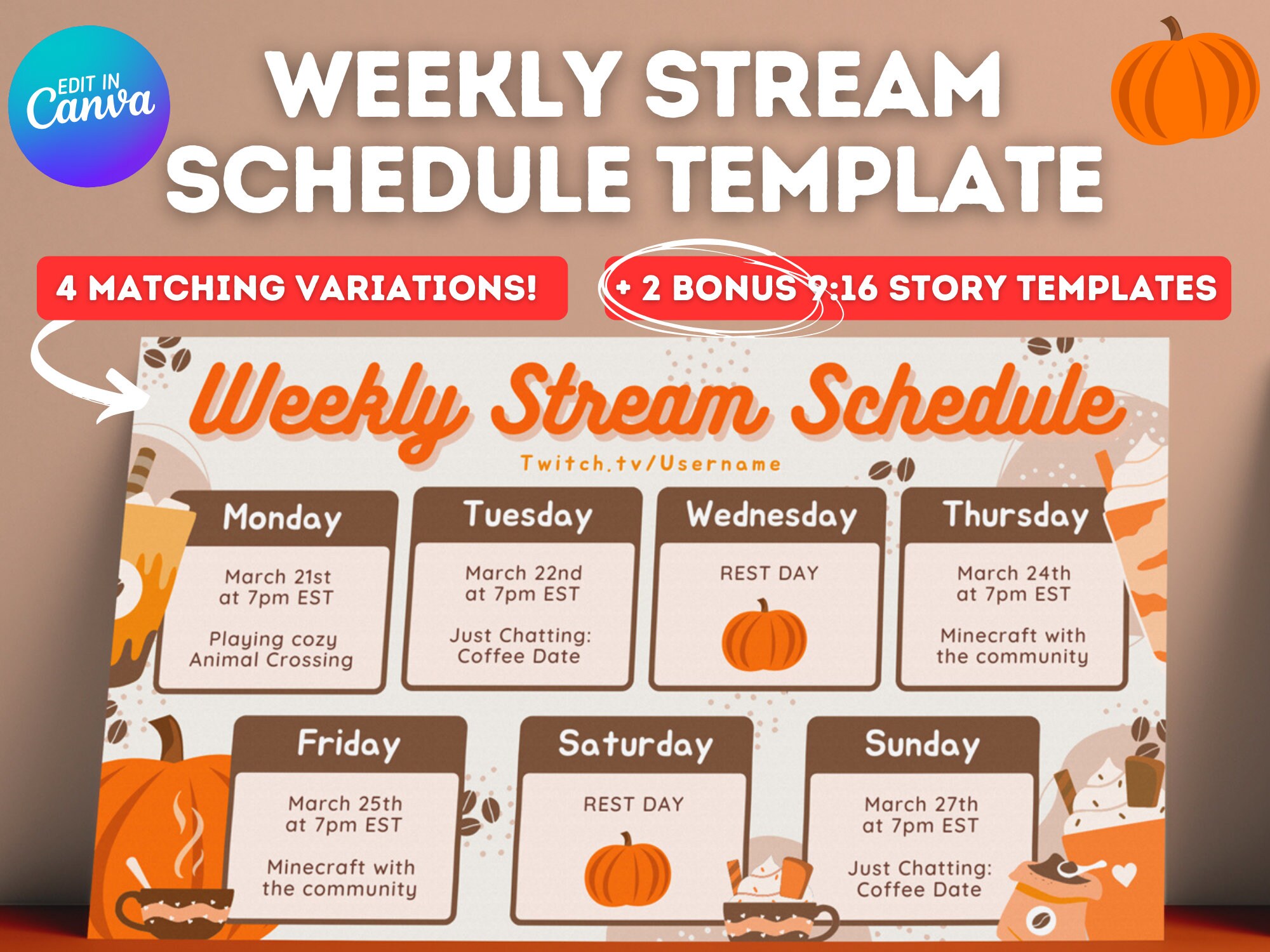 Pumpkin Spice Twitch Youtube Weekly Stream Schedule Social Media ...