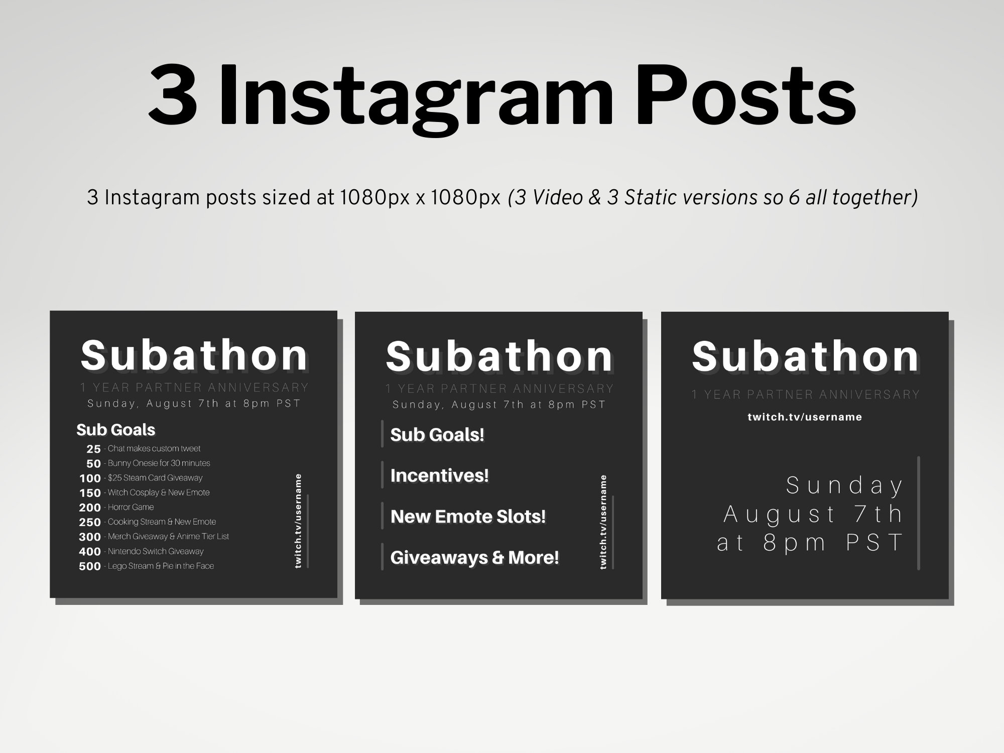 Twitch Subathon Social Media Package | Twitch Event Minimal Social ...