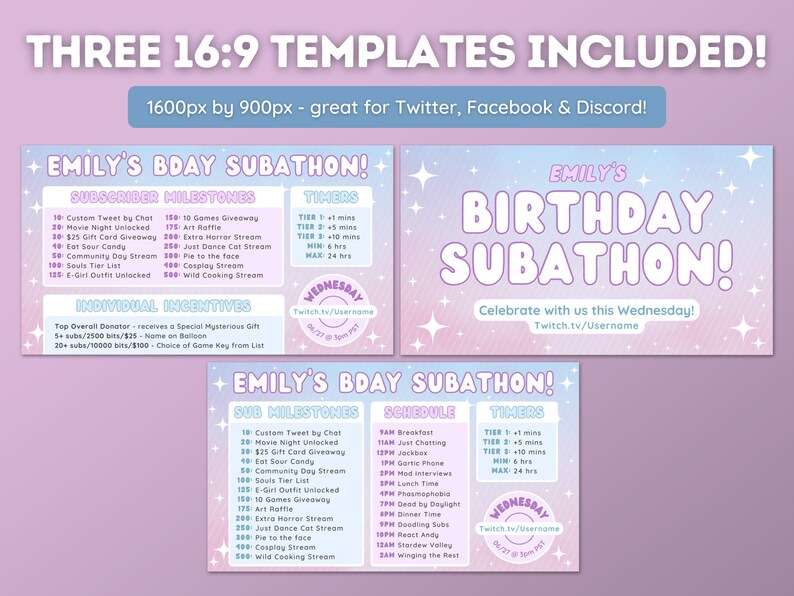 Aesthetic Purple Pastel Subathon - Twitch Subathon Social Media Package ...