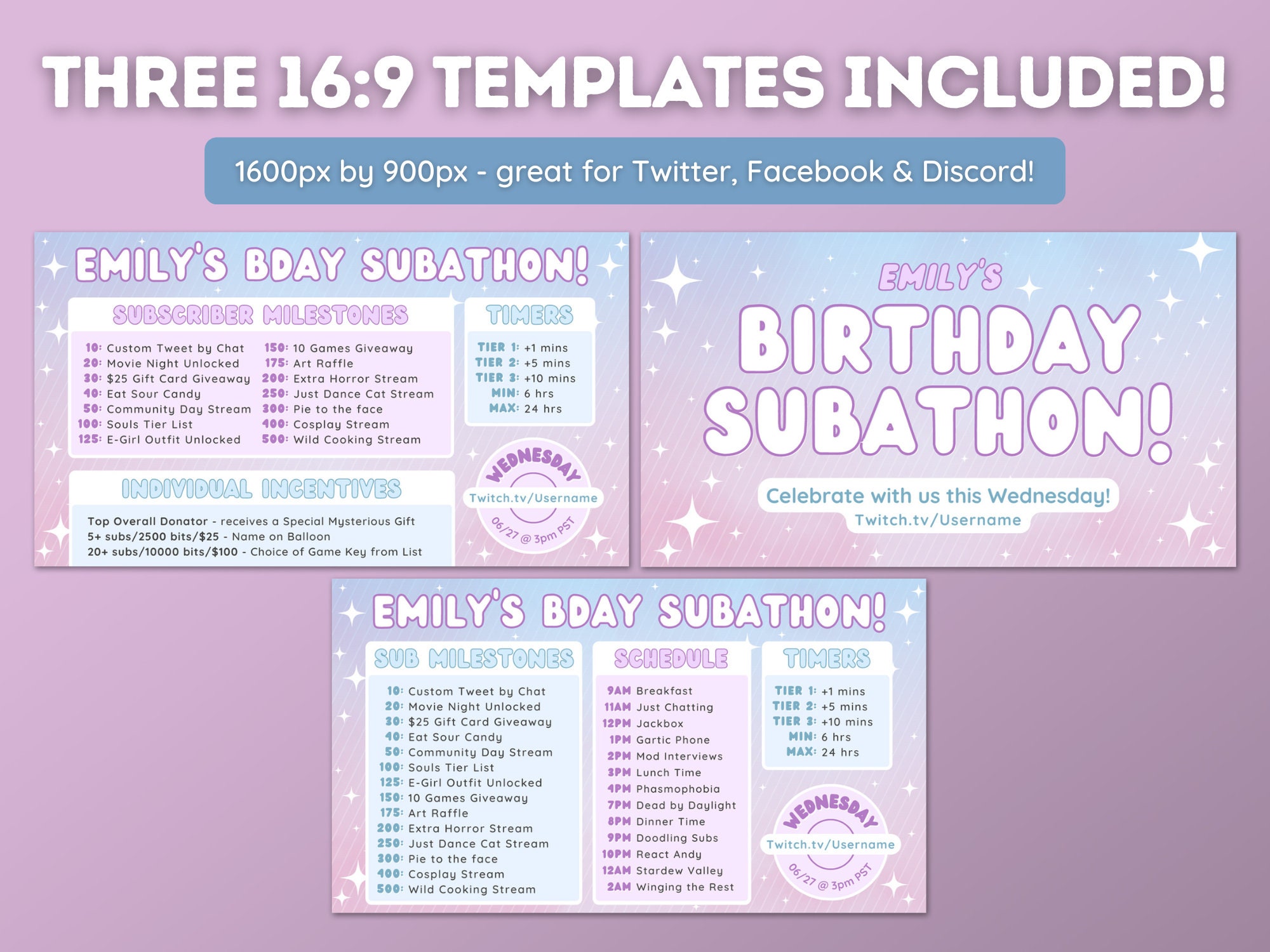 Aesthetic Purple Pastel Subathon - Twitch Subathon Social Media Package ...