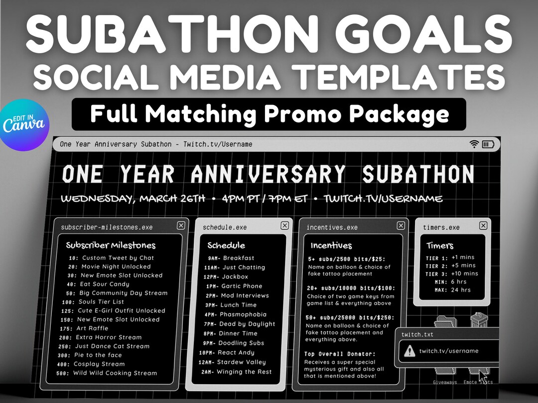Dark Retro Lofi Twitch Subathon Package: Canva Template (digital ...