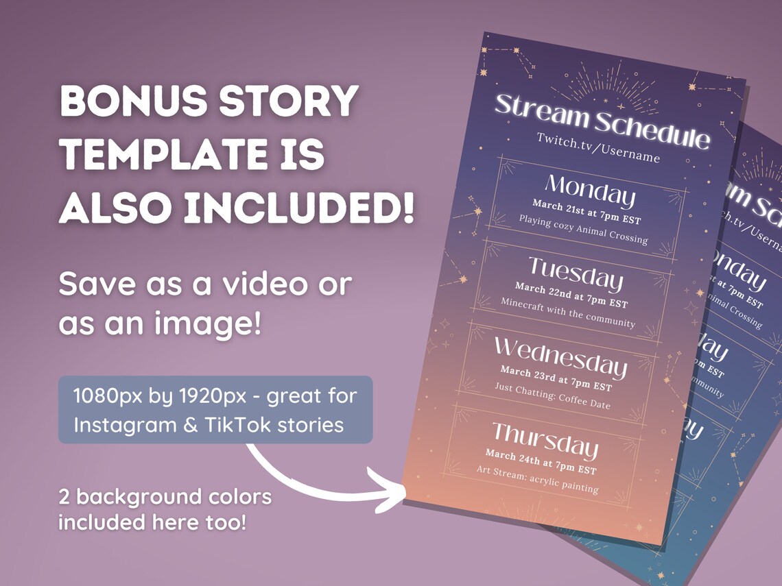 Celestial Twitch Youtube Weekly Stream Schedule Social Media - Etsy