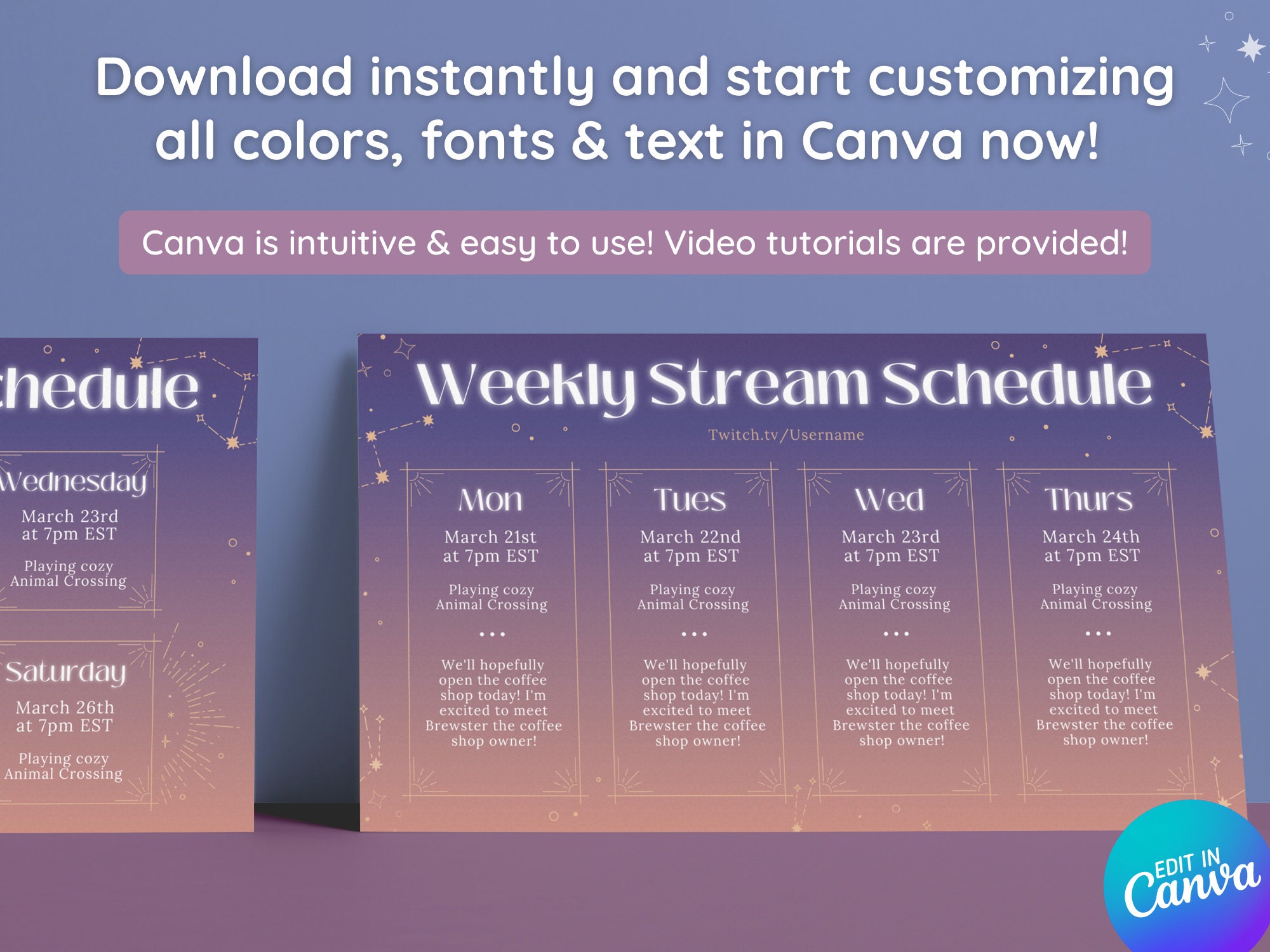 Celestial Twitch Youtube Weekly Stream Schedule Social Media - Etsy