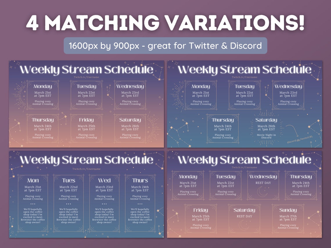 Celestial Twitch Youtube Weekly Stream Schedule Social Media - Etsy