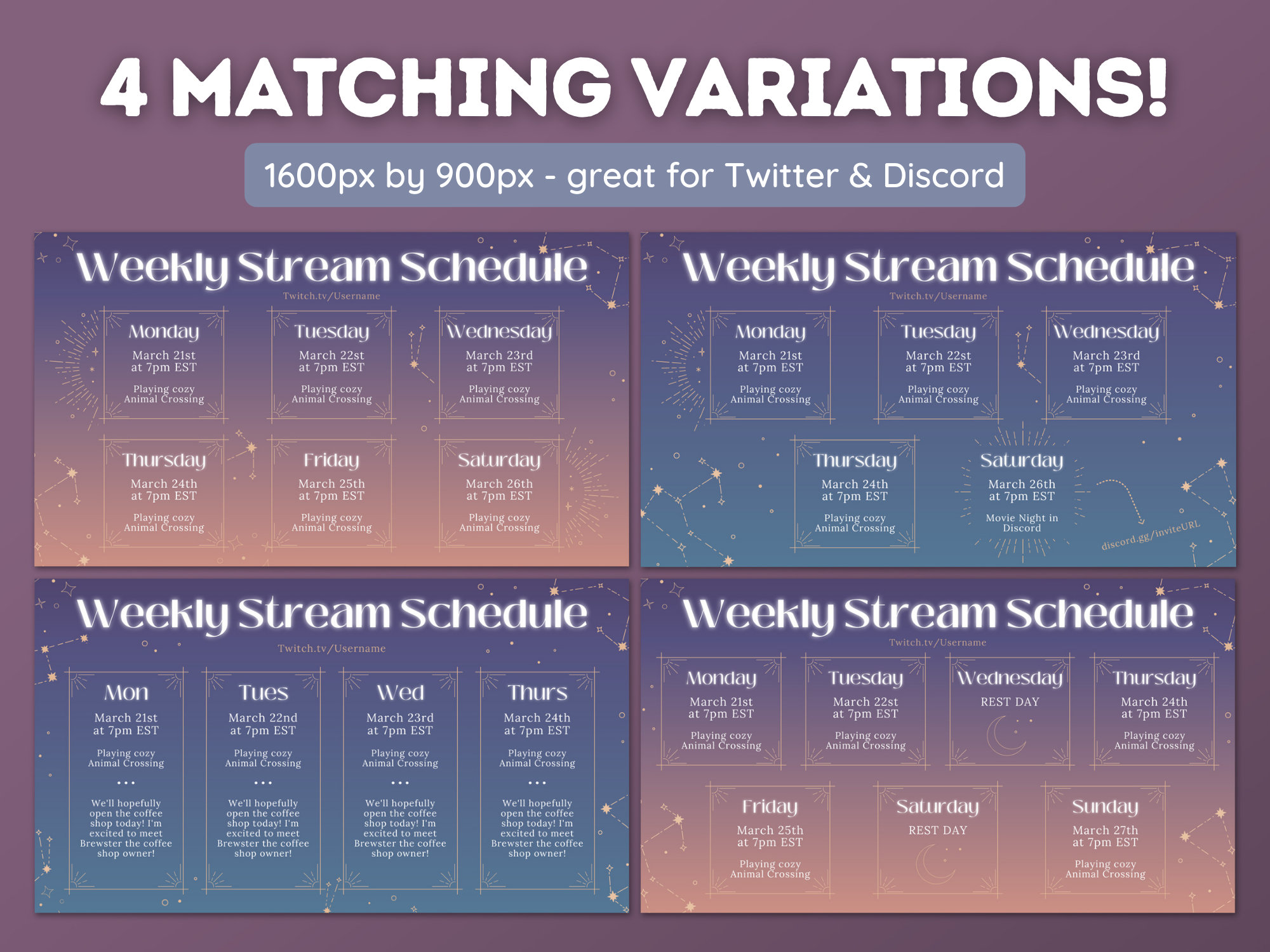 Celestial Twitch Youtube Weekly Stream Schedule Social Media - Etsy