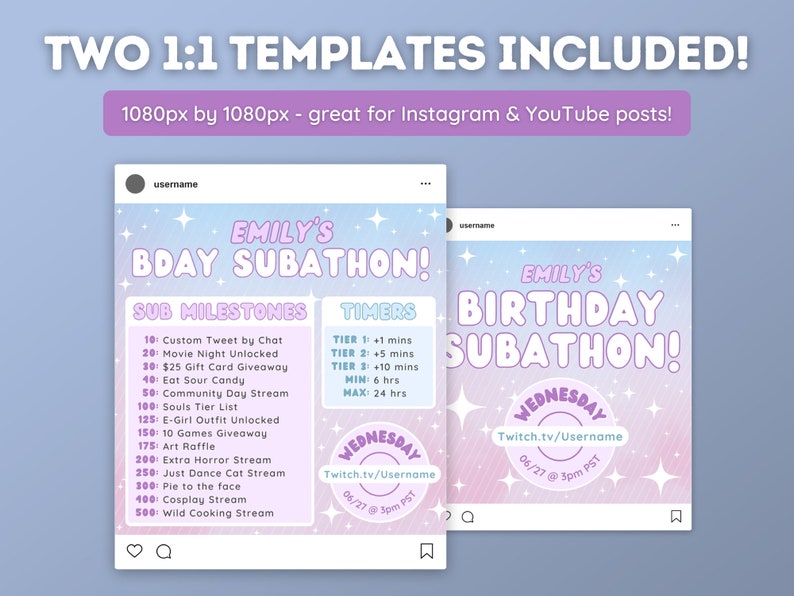 Aesthetic Purple Pastel Subathon - Twitch Subathon Social Media Package ...