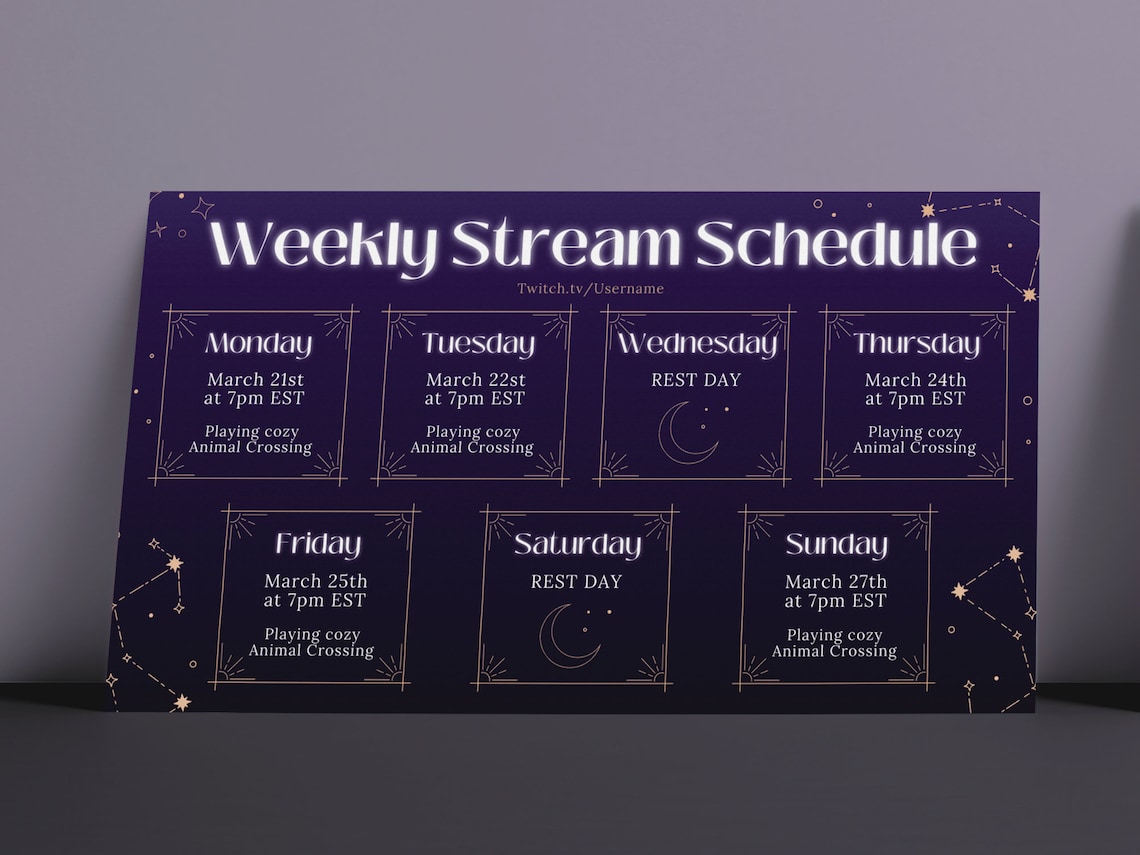 Dark Celestial Twitch Youtube Weekly Stream Schedule Social - Etsy
