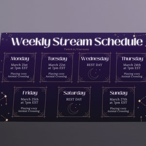 Dark Celestial Twitch Youtube Weekly Stream Schedule | Social Media | Editable Canva Template ...