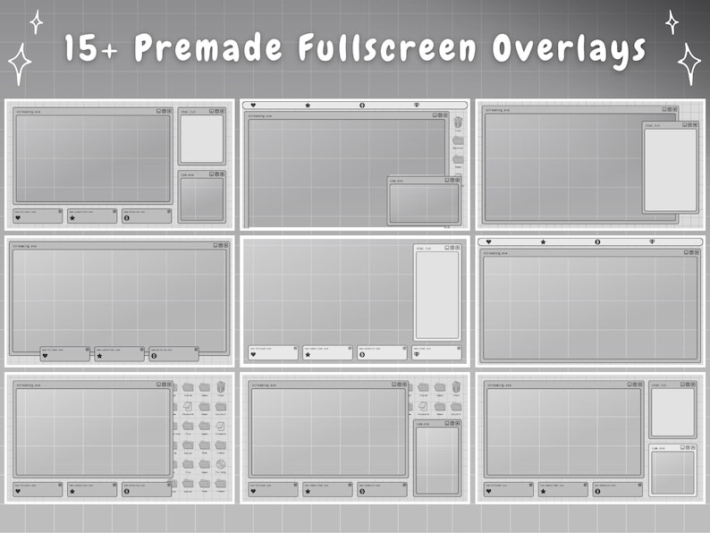 Twitch Overlay Stream Package - Grey Retro Lofi PC UI Aesthetic ...