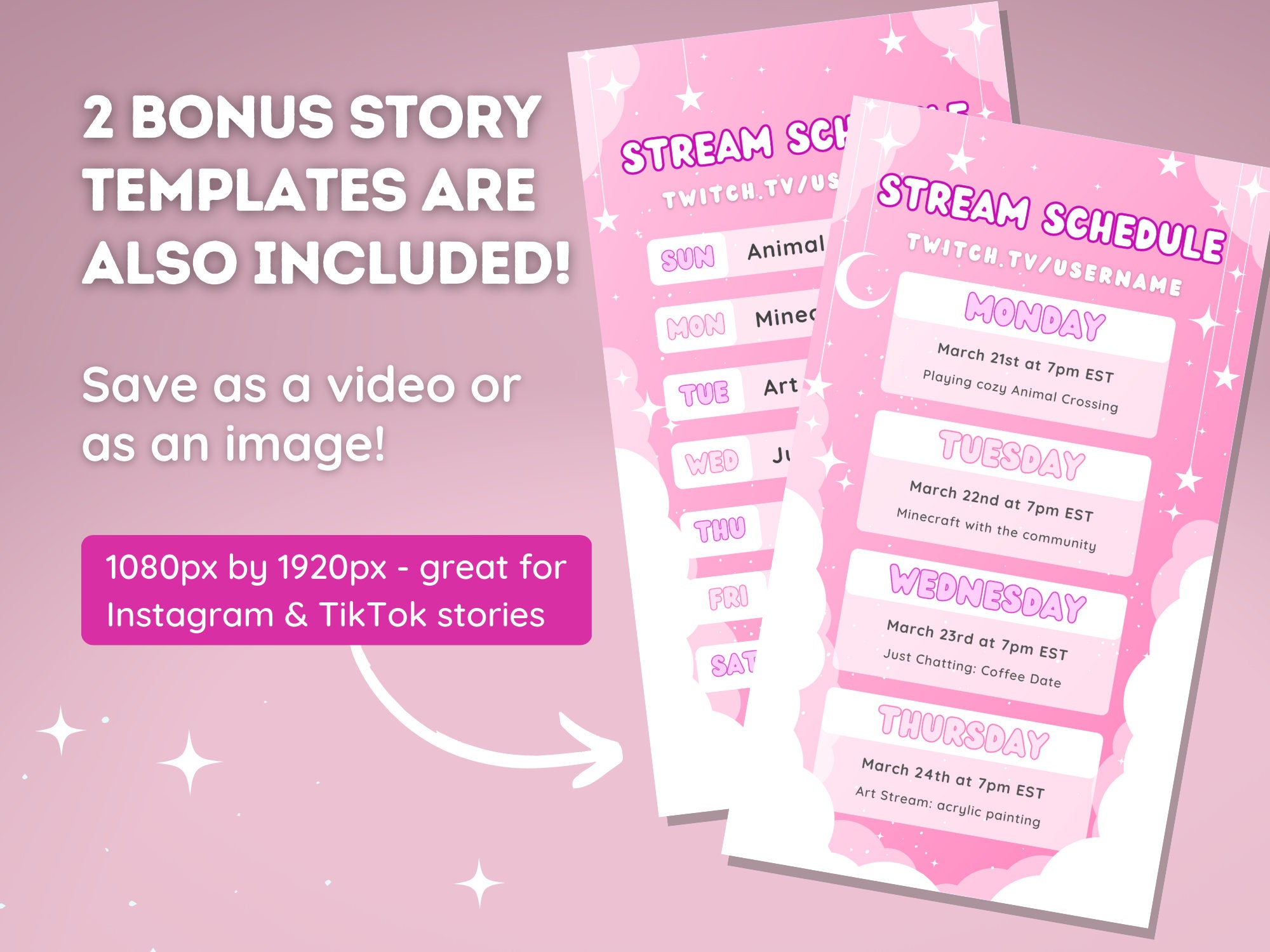 Pink Starry Sky Twitch Youtube Weekly Stream Schedule Social - Etsy