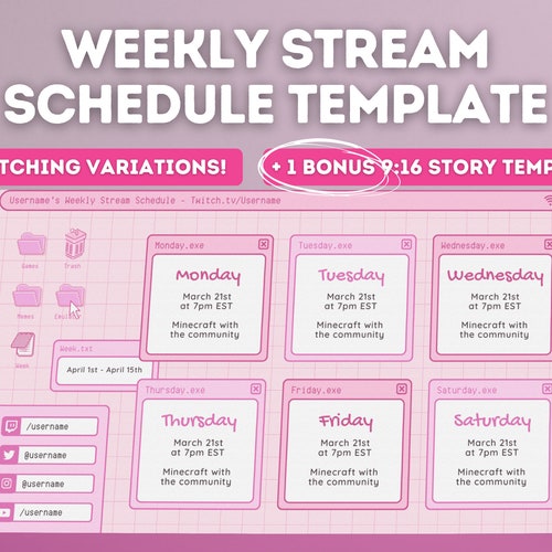 Medusa Twitch Stream Schedule Weekly Template PSD CANVA Etsy