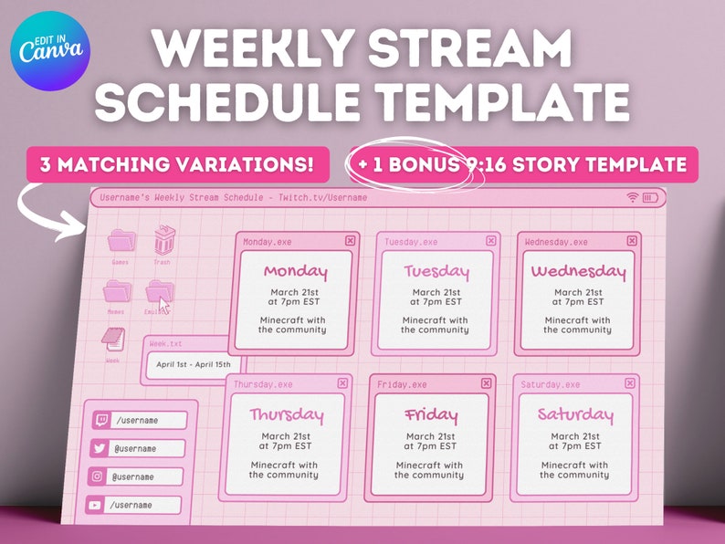 Pink Retro Lofi Twitch Youtube Weekly Stream Schedule Social Media ...