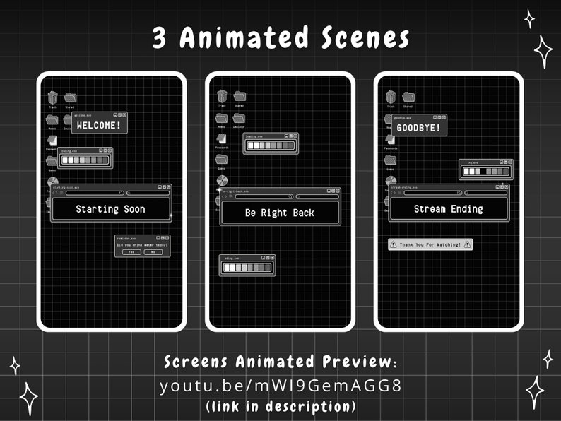 Tiktok Stream Overlay Package - Dark Retro Lofi Black & White Aesthetic ...