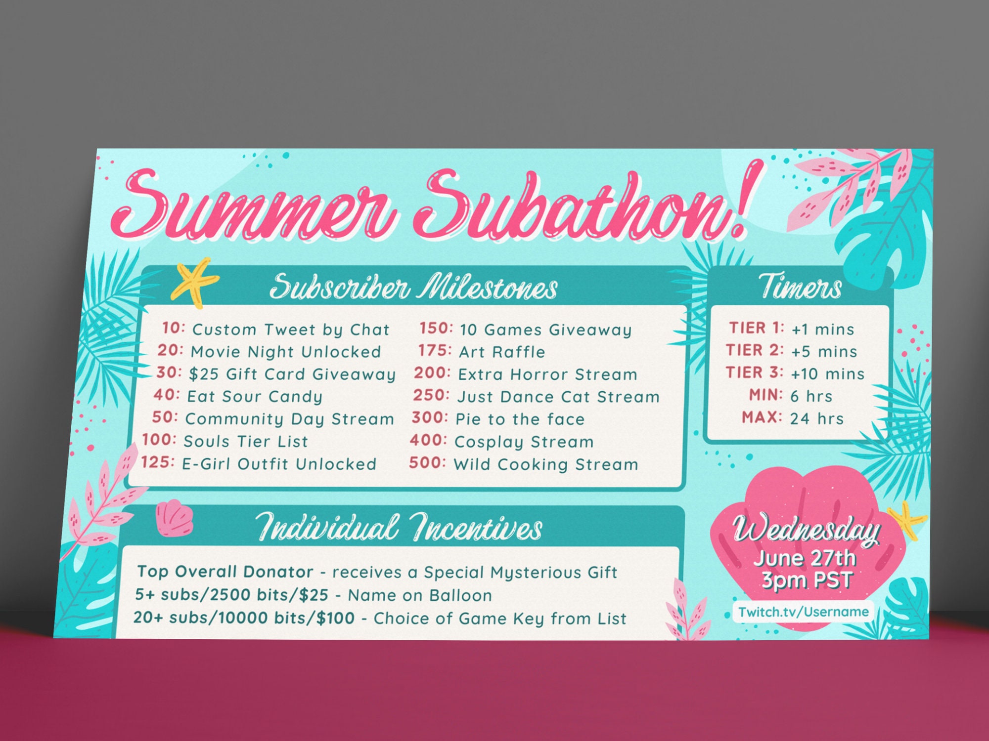 Summer Subathon Twitch Subathon Social Media Package Twitch Event ...