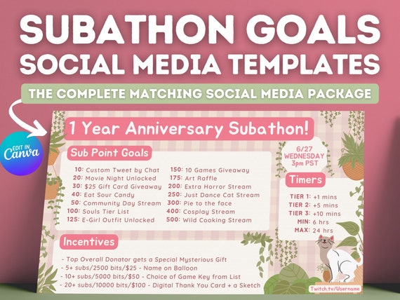 Cute Plant Cozy Theme Twitch Subathon Social Media Package - Etsy