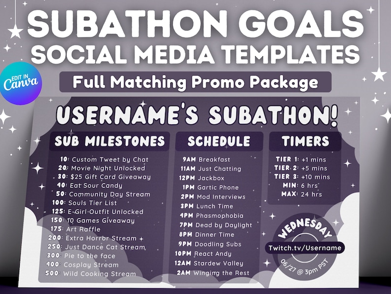 Dark Purple Night Sky Subathon - Twitch Subathon Social Media Package ...