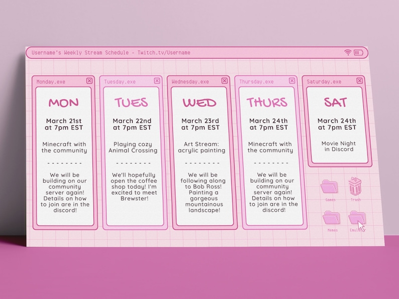 Pink Retro Lofi Twitch Youtube Weekly Stream Schedule Social - Etsy