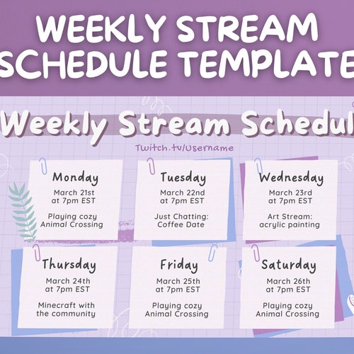 Simple Purple Twitch Stream Schedule Weekly Template - Etsy