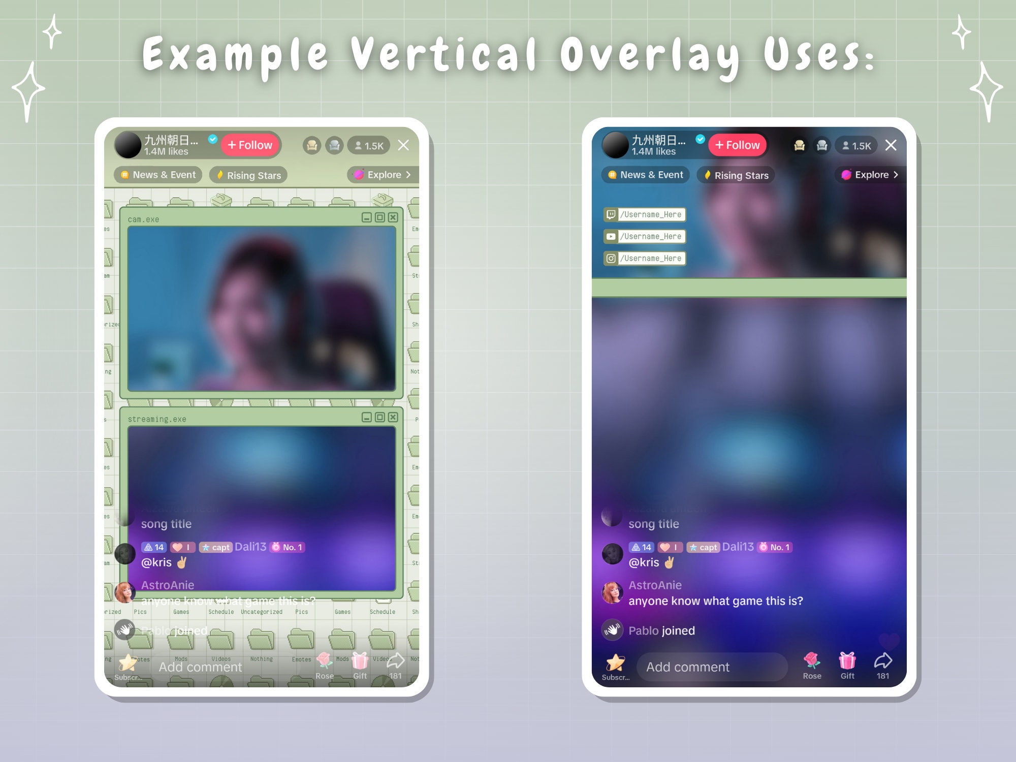 Tiktok Stream Overlay Package - Green Retro Lofi Kawaii Aesthetic ...