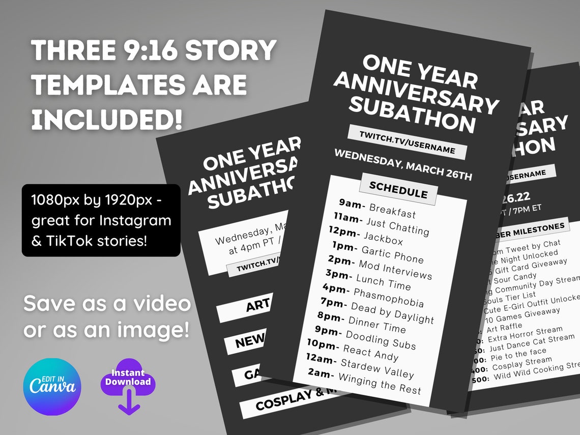 Twitch Subathon Social Media Package | Twitch Event Minimal Social ...