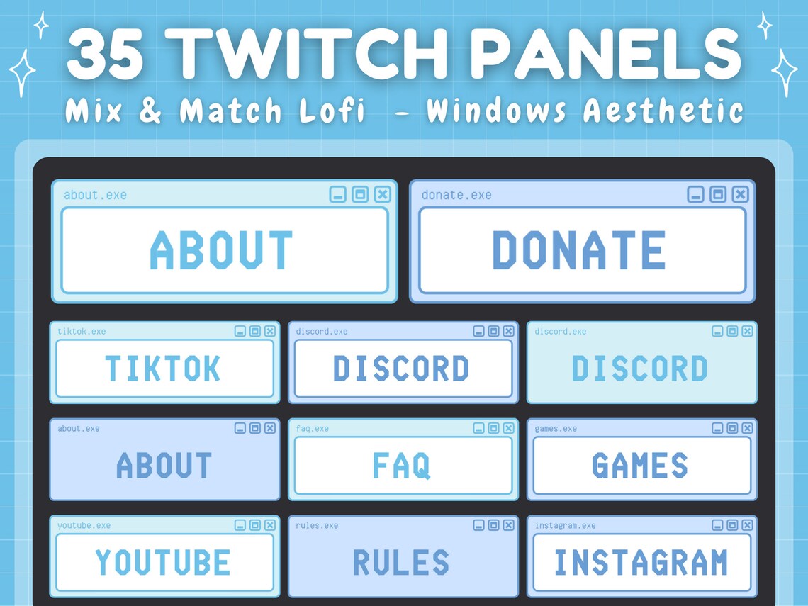 35 Twitch Panels - Blue Retro Lofi Windows Aesthetic - Twitch Panels ...