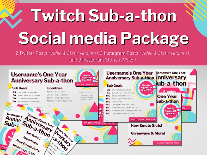 Twitch Subathon Social Media Package | Twitch Event Retro Social ...
