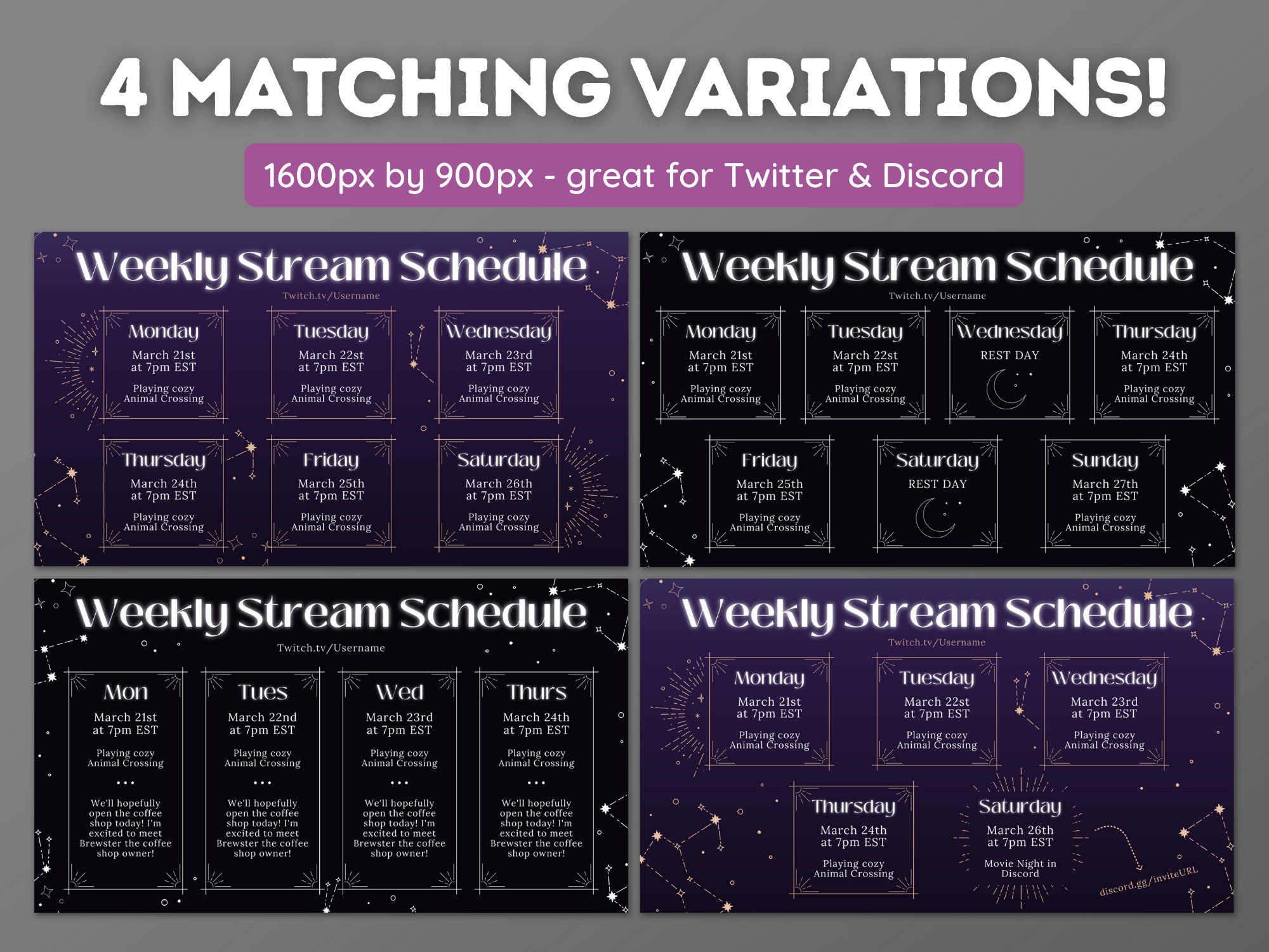 Dark Celestial Twitch Youtube Weekly Stream Schedule Social - Etsy