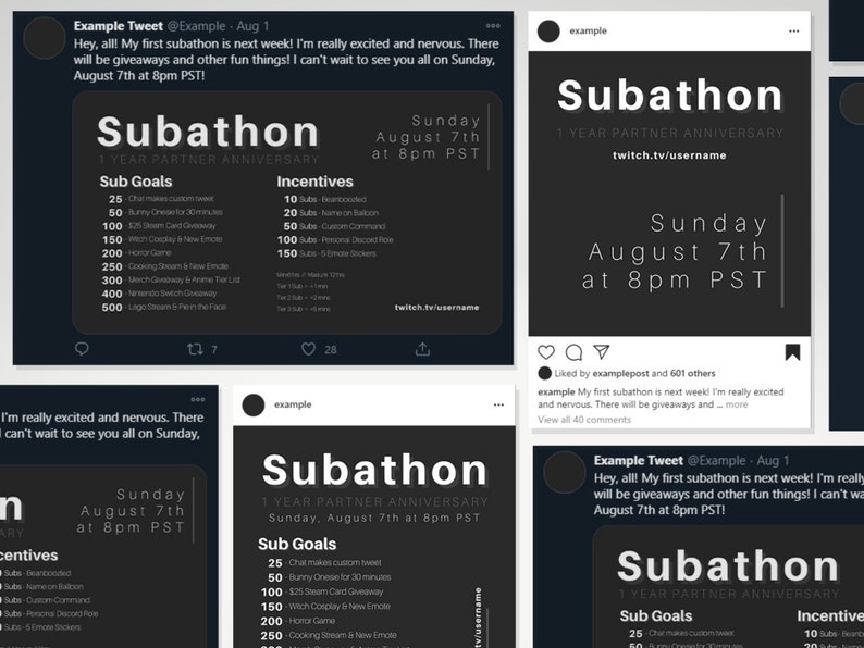 Twitch Subathon Social Media Package | Twitch Event Minimal Social ...
