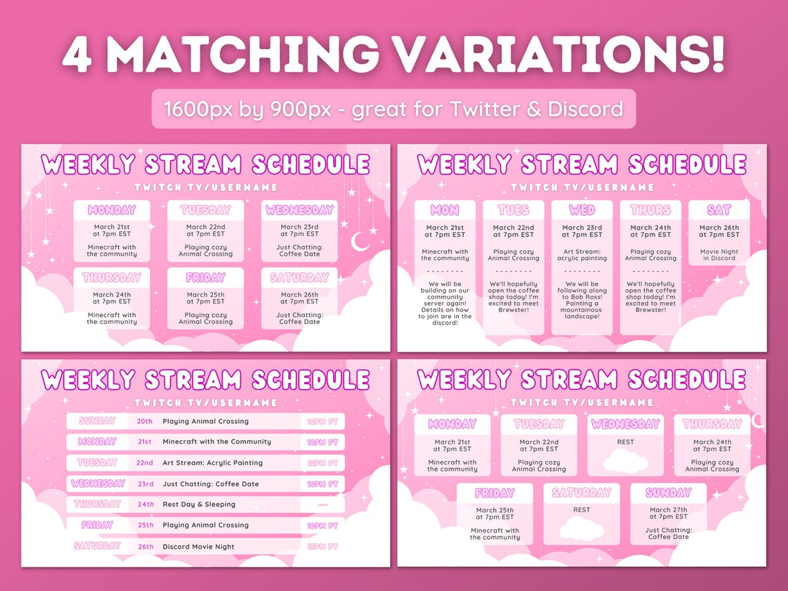Pink Starry Sky Twitch Youtube Weekly Stream Schedule Social - Etsy