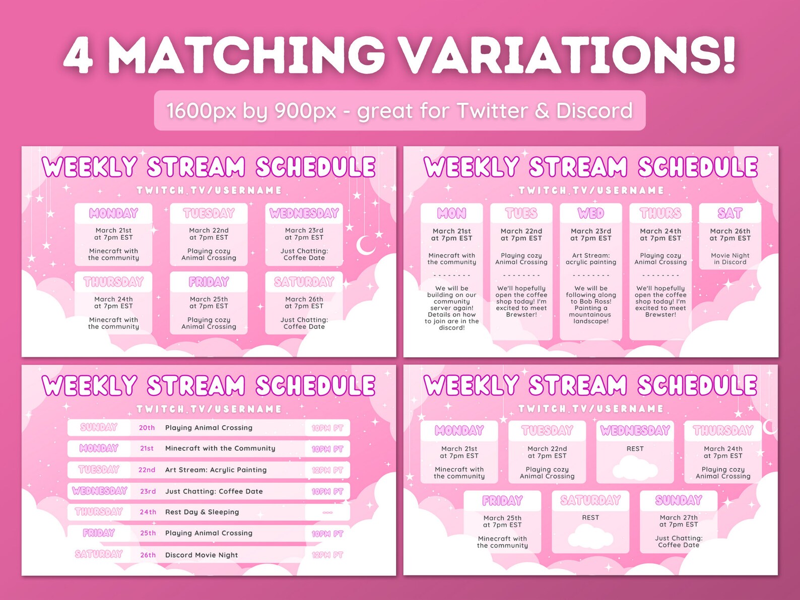 Pink Starry Sky Twitch Youtube Weekly Stream Schedule | Social Media ...