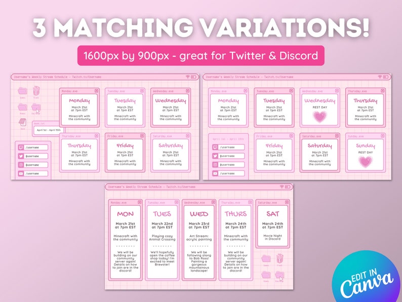 Pink Retro Lofi Twitch Youtube Weekly Stream Schedule Social - Etsy