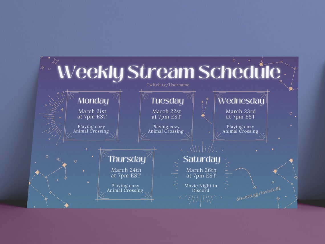 Celestial Twitch Youtube Weekly Stream Schedule Social Media - Etsy