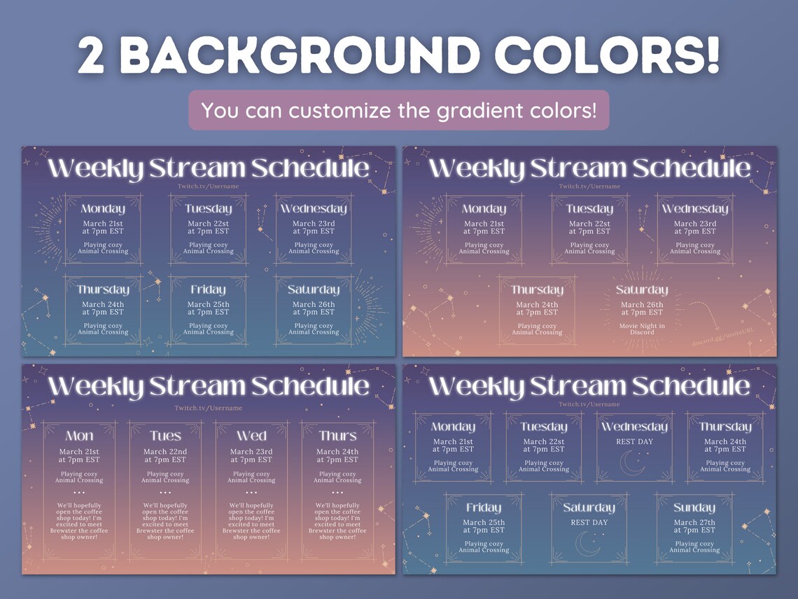 Celestial Twitch Youtube Weekly Stream Schedule Social Media - Etsy