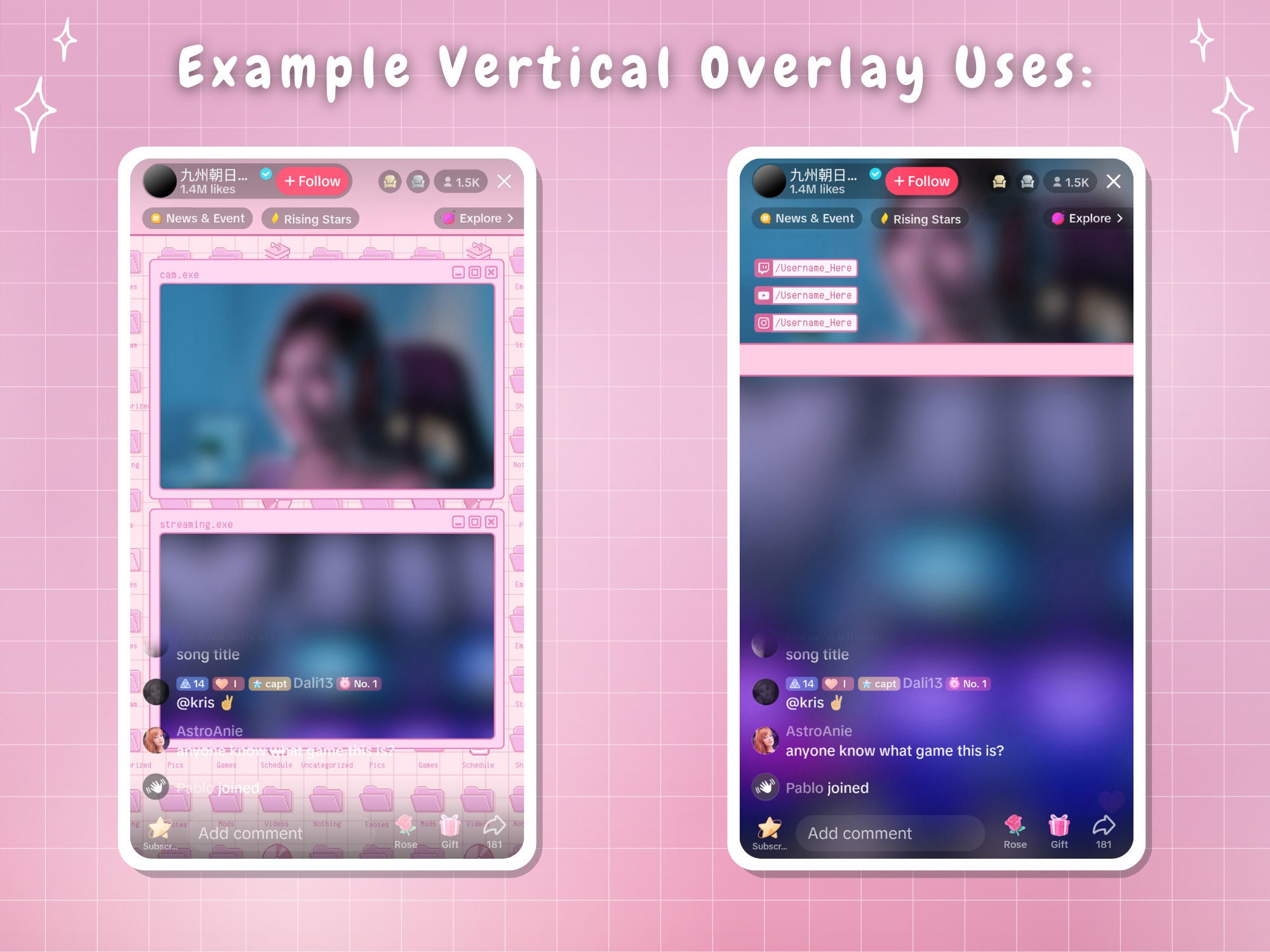 Tiktok Stream Overlay Package Pink Retro Lofi Kawaii Aesthetic Animated Vertical Overlay Lofi ...
