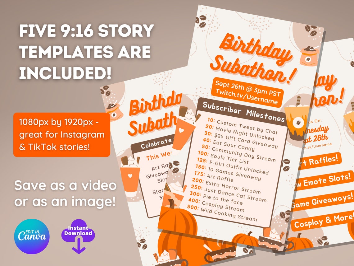 Pumpkin Spice Subathon Twitch Subathon Social Media Package - Etsy