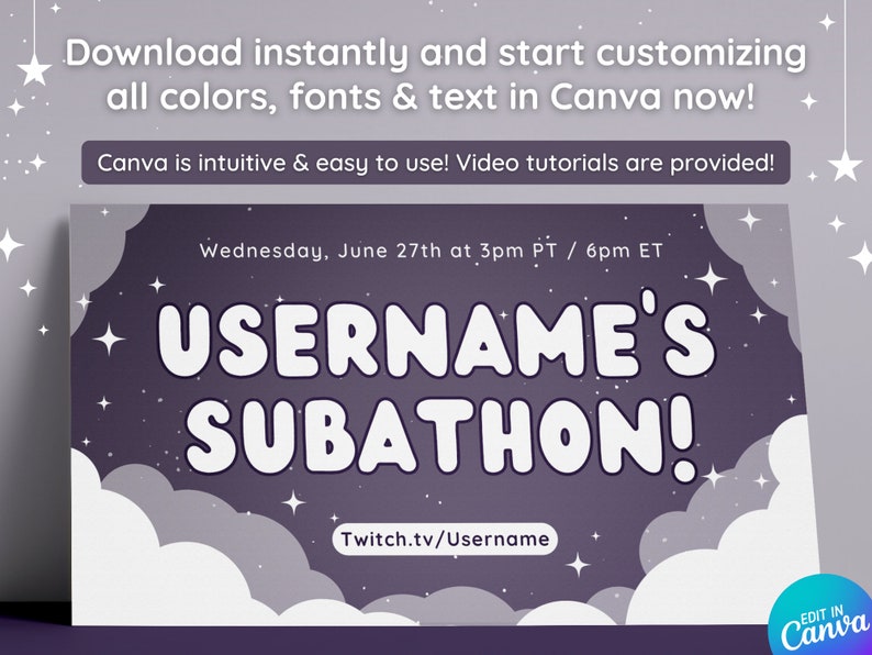 Dark Purple Night Sky Subathon - Twitch Subathon Social Media Package ...