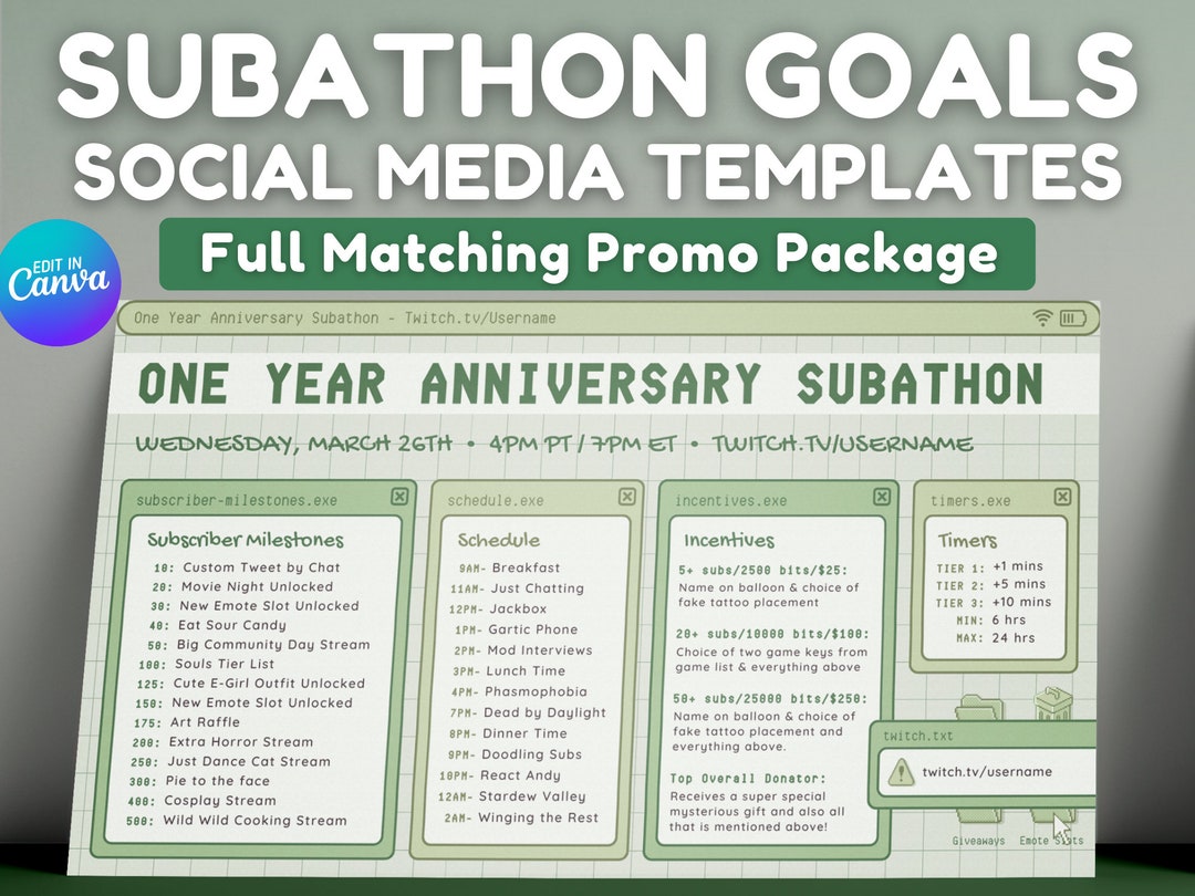 Green Retro Lofi Twitch Subathon Social Media Package | Twitch Stream ...