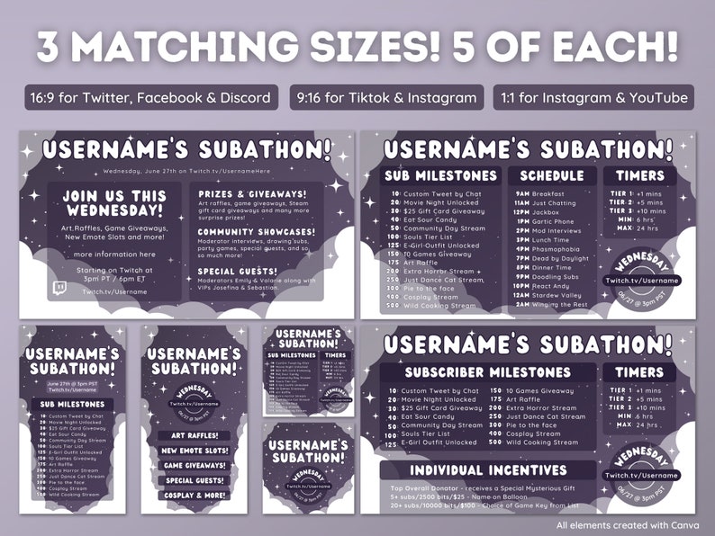 Dark Purple Night Sky Subathon - Twitch Subathon Social Media Package ...