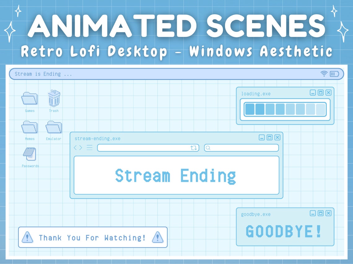 Animated Twitch Screens Blue Retro Lofi Windows Aesthetic Starting Soon ...
