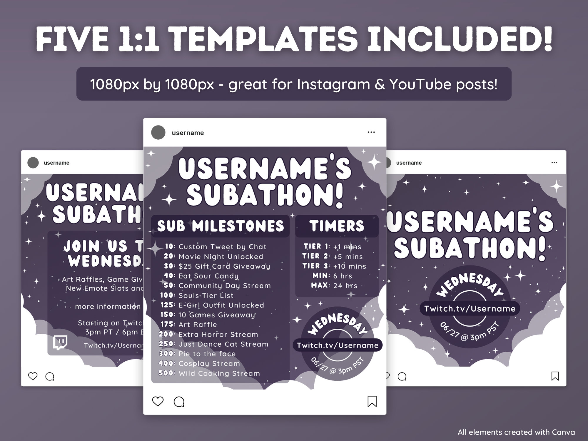 Dark Purple Night Sky Subathon - Twitch Subathon Social Media Package ...