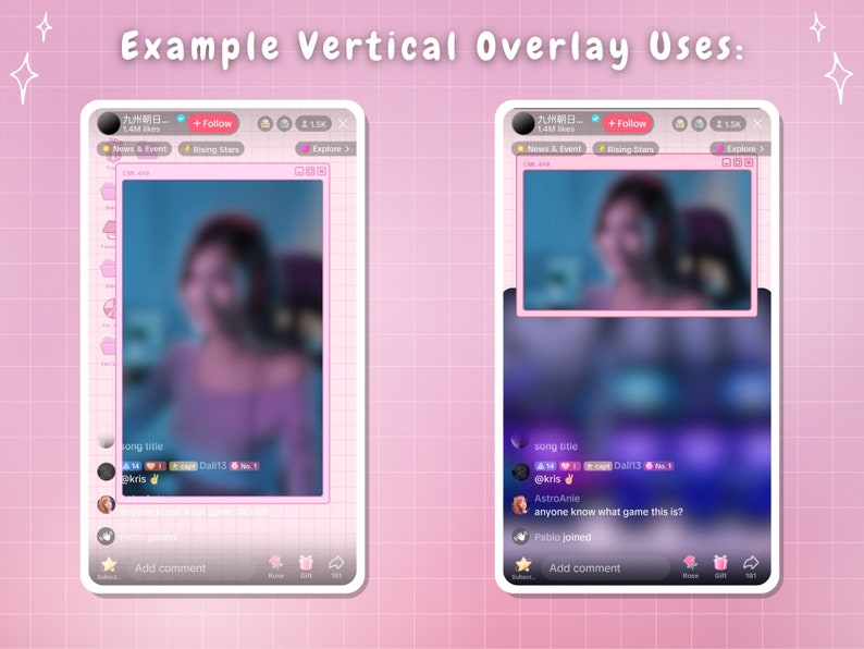 Tiktok Stream Overlay Package Pink Retro Lofi Kawaii Aesthetic Animated Vertical Overlay Lofi ...