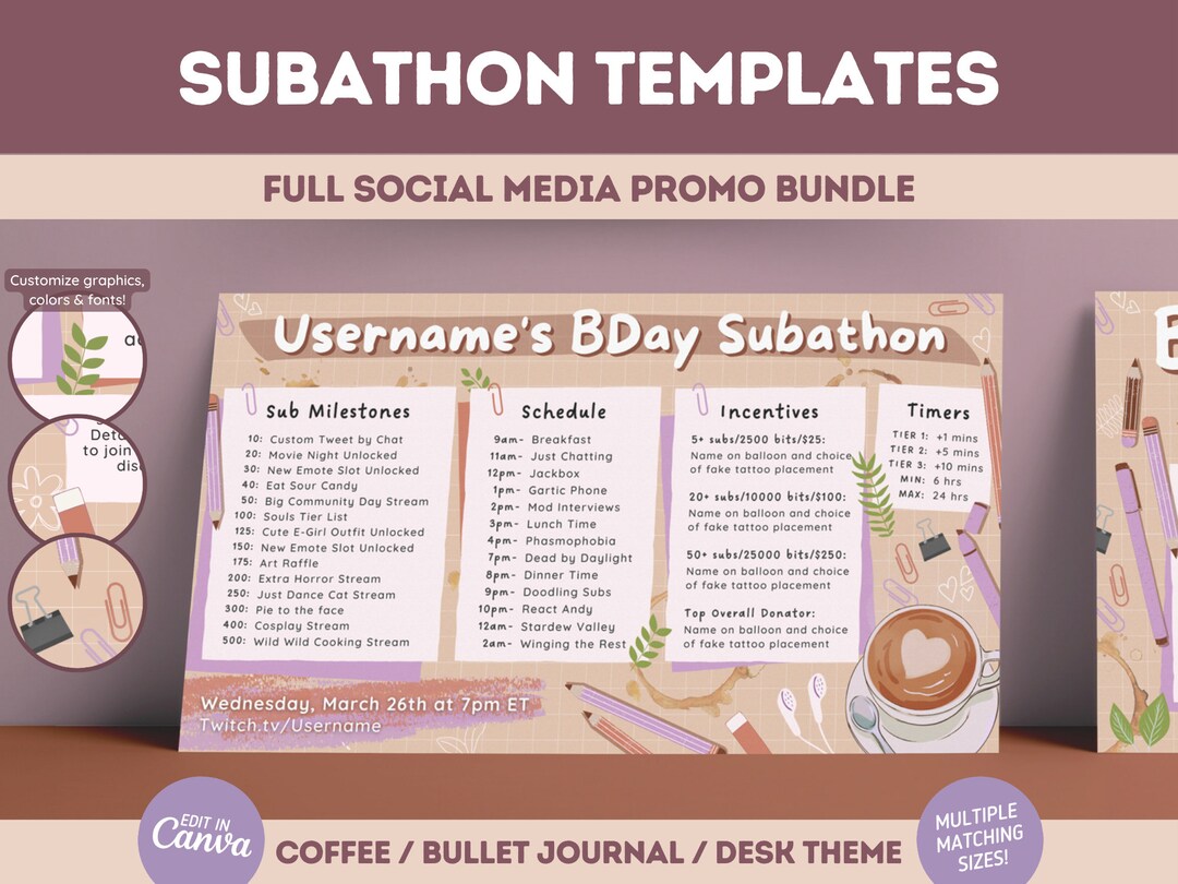 Cozy Lofi Desk Twitch Subathon Social Media Package | Twitch Event ...