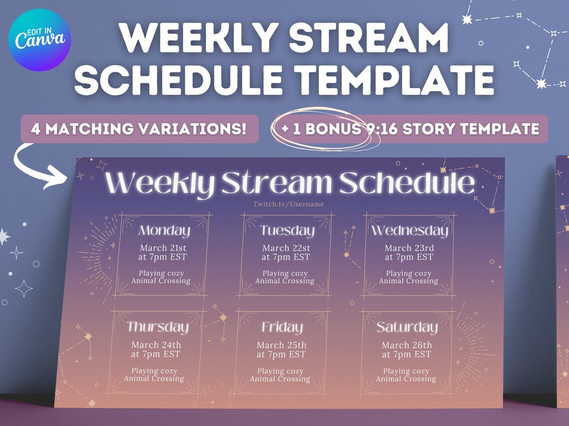 Celestial Twitch Youtube Weekly Stream Schedule Social Media - Etsy