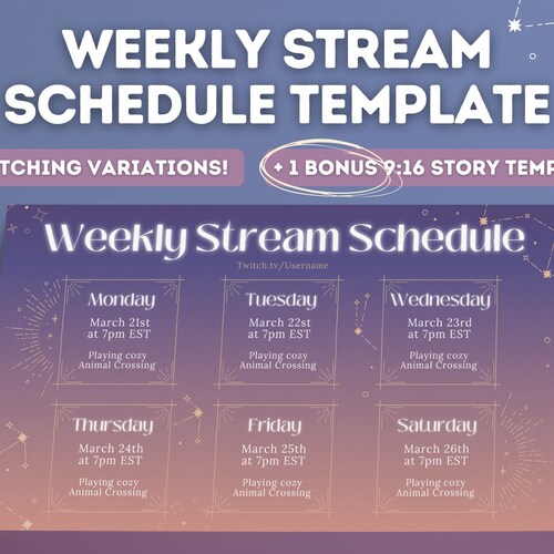 Celestial Twitch Youtube Weekly Stream Schedule Social Media - Etsy
